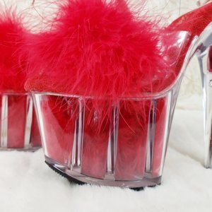 Pleaser | Shoes | Red Furry Marabou Feather 7 High Heel Platform Shoe ...